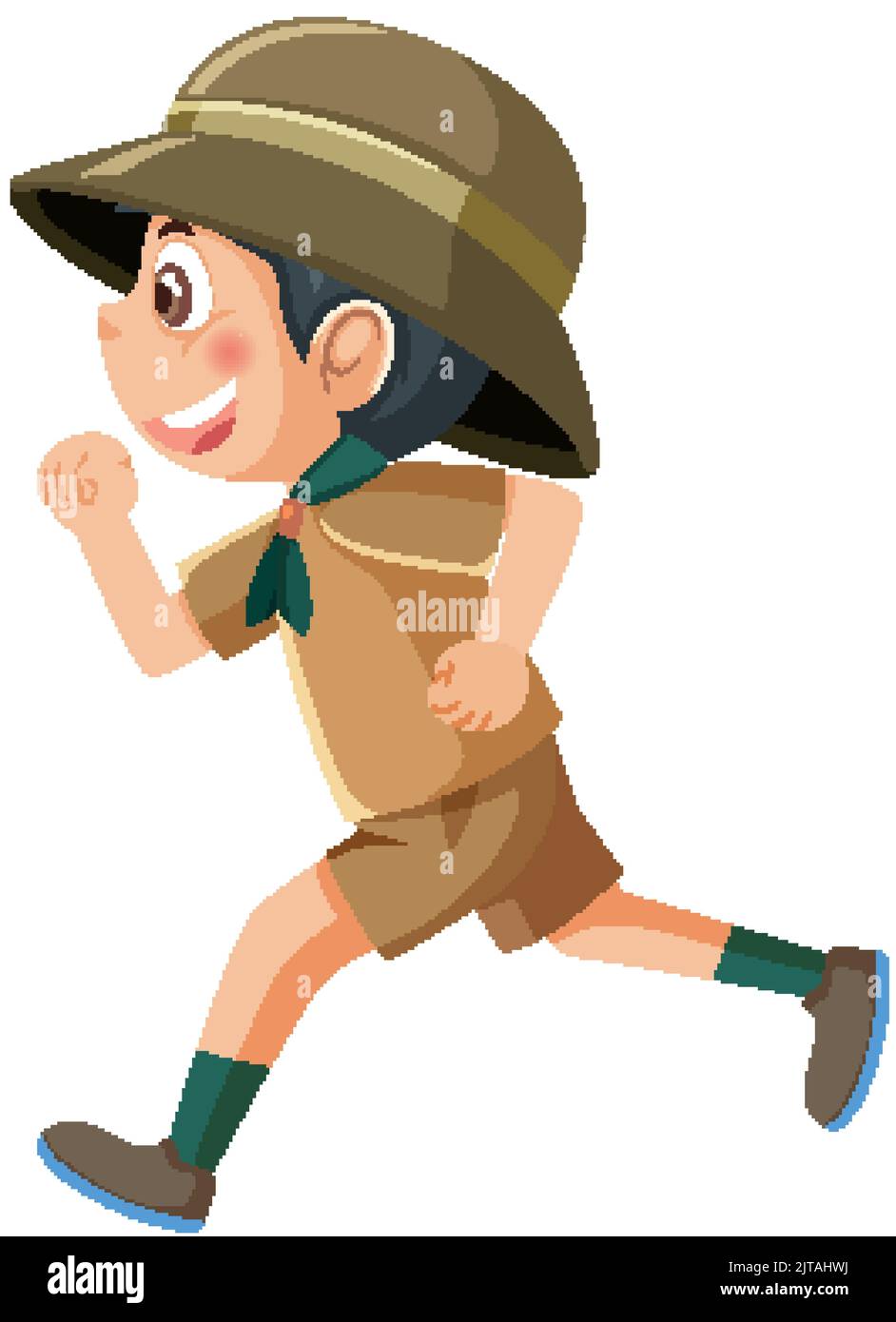 Cute boy scout cartoon character playing guitar running illustration ...