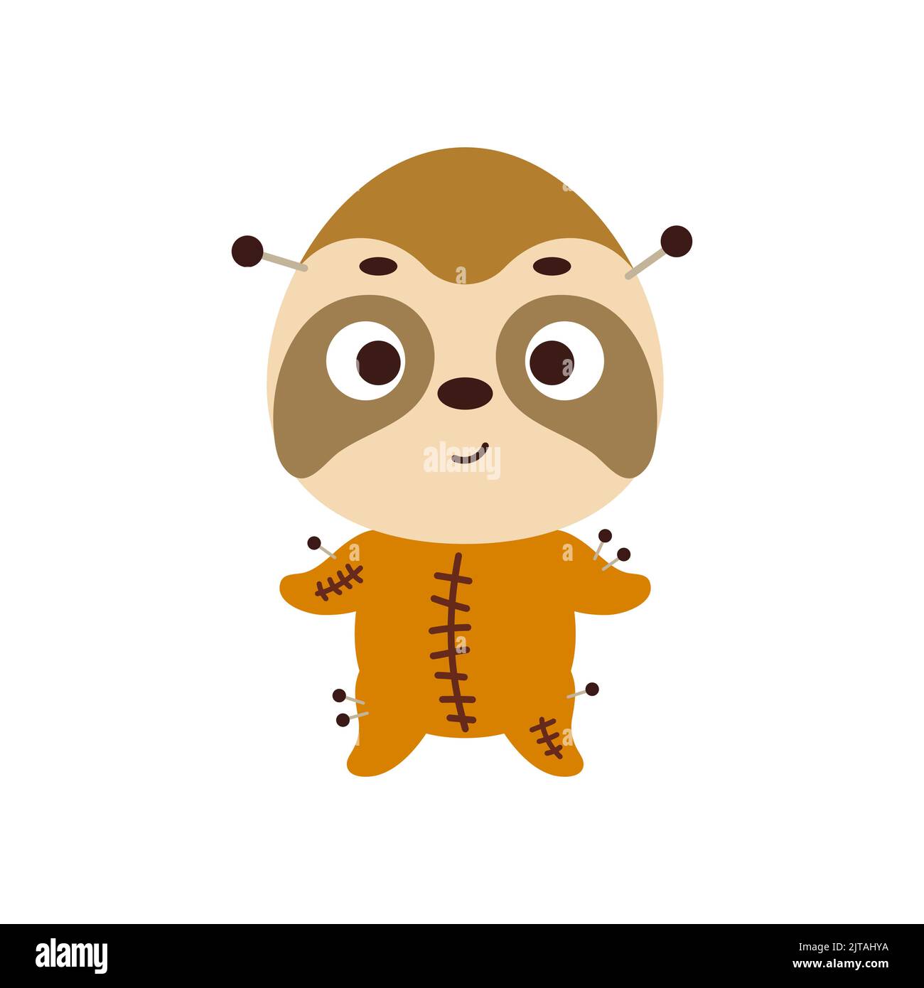 Cute little Halloween sloth in a voodoo costume. Cartoon animal ...