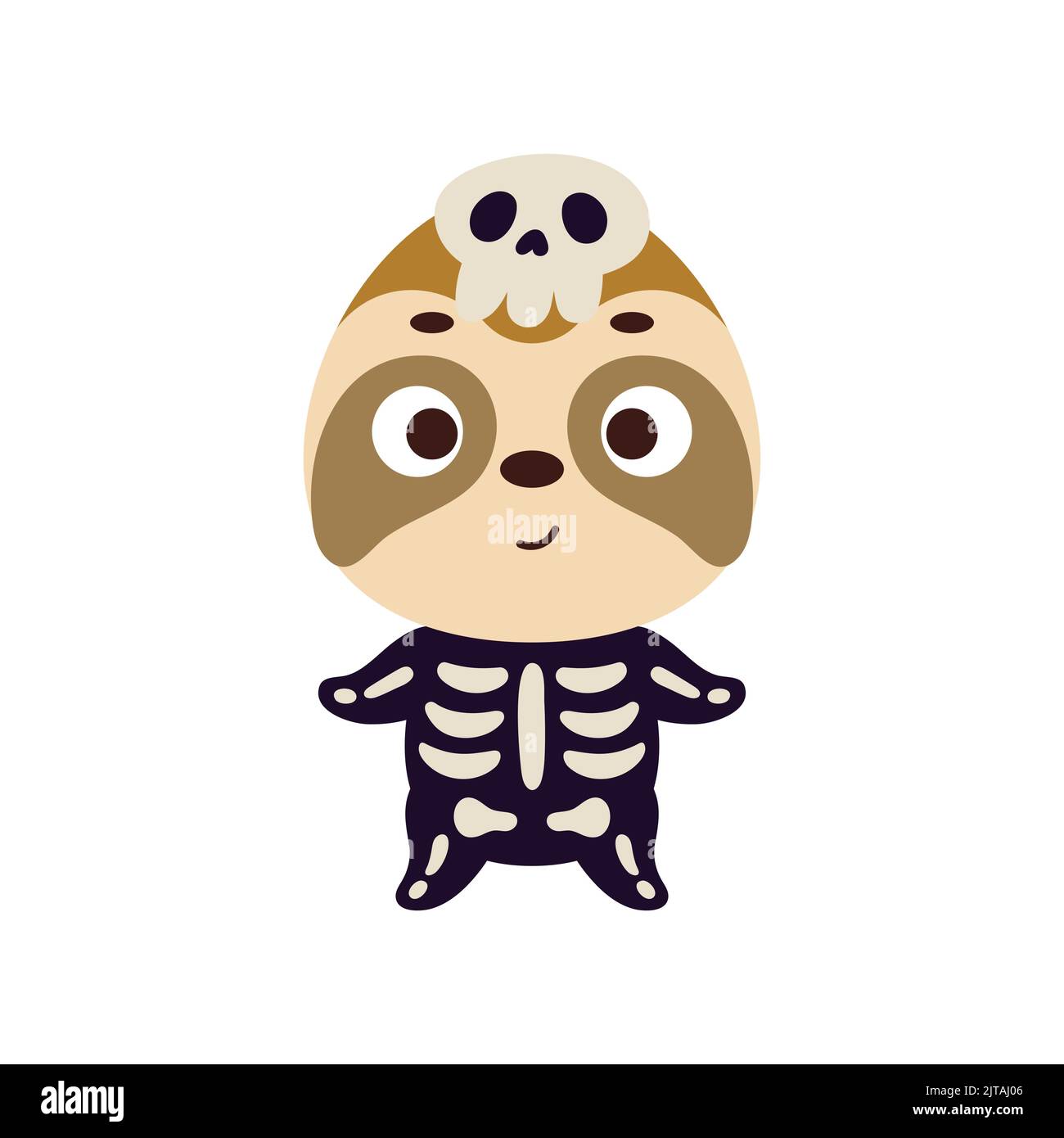 Cute little Halloween sloth in a skeleton costume. Cartoon animal ...