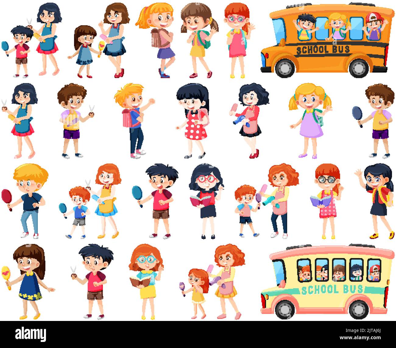 Set of cute school kids cartoon characters illustration Stock Vector ...