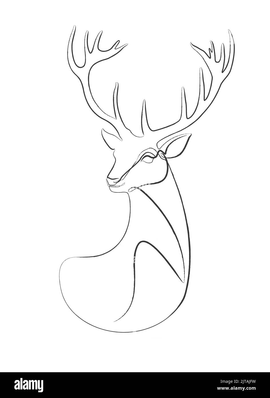 Portrait of a deer head with antlers - One line ink art Stock Vector ...