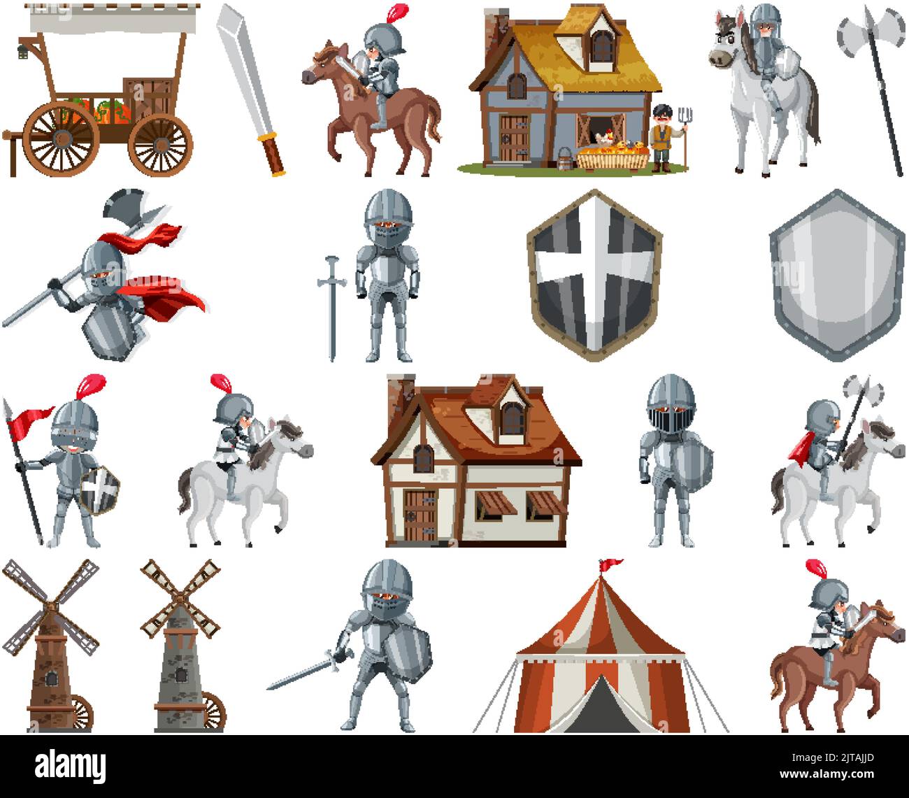 Medieval cartoon characters and objects illustration Stock Vector Image ...