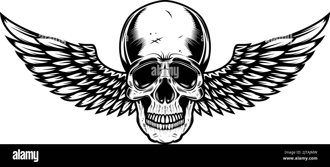 Winged skull . Design element for emblem, sign, badge, logo. Vector ...