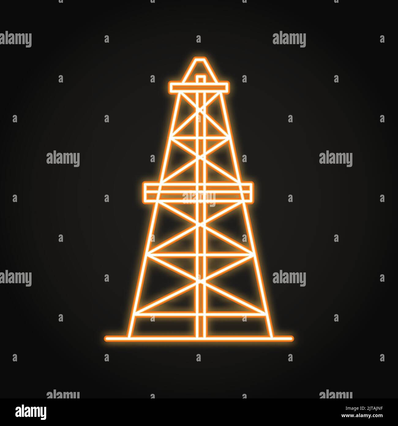 Neon oil rig icon in line style. Oil drilling derrick symbol. Vector ...