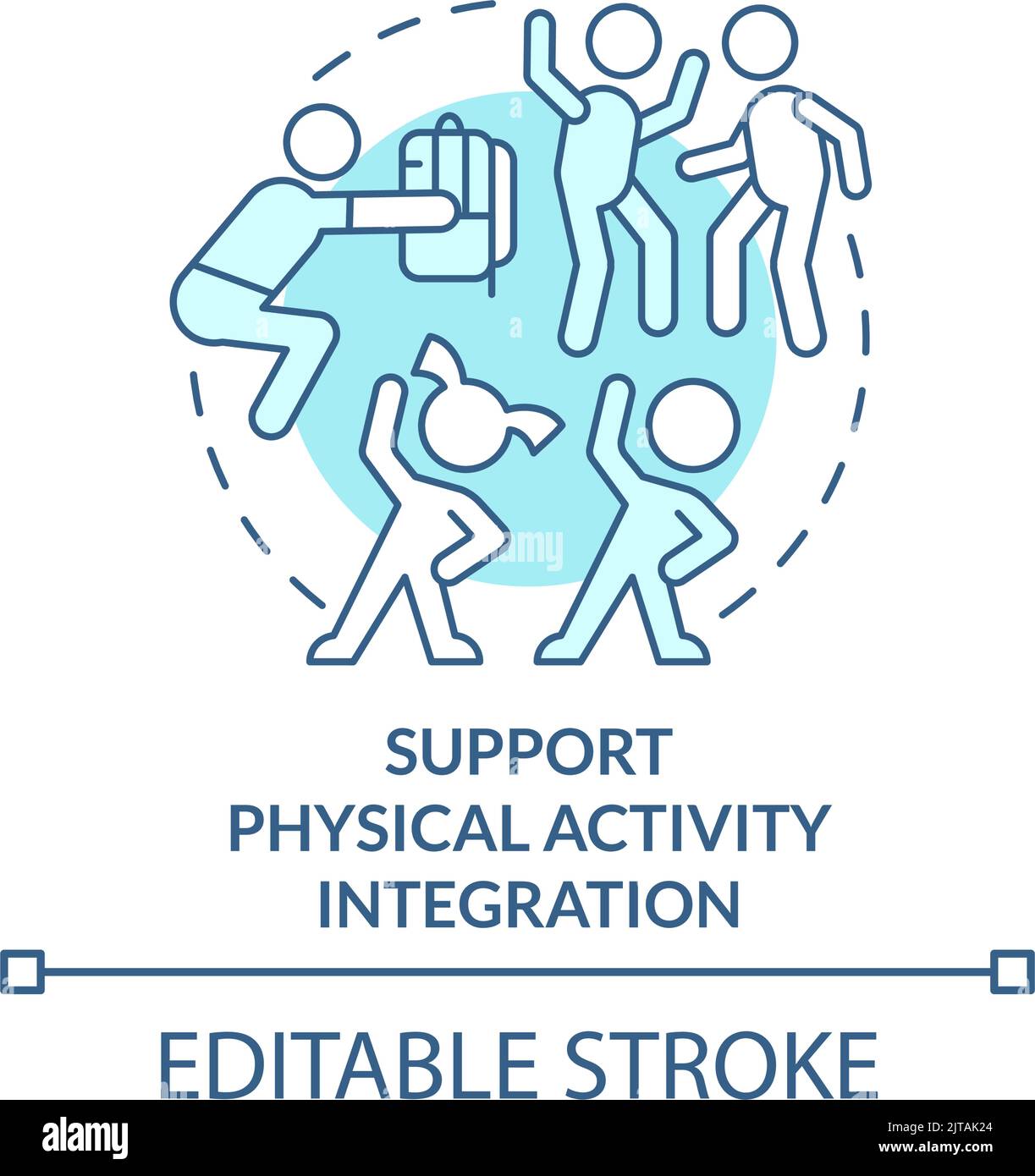 Support physical activity integration turquoise concept icon Stock ...