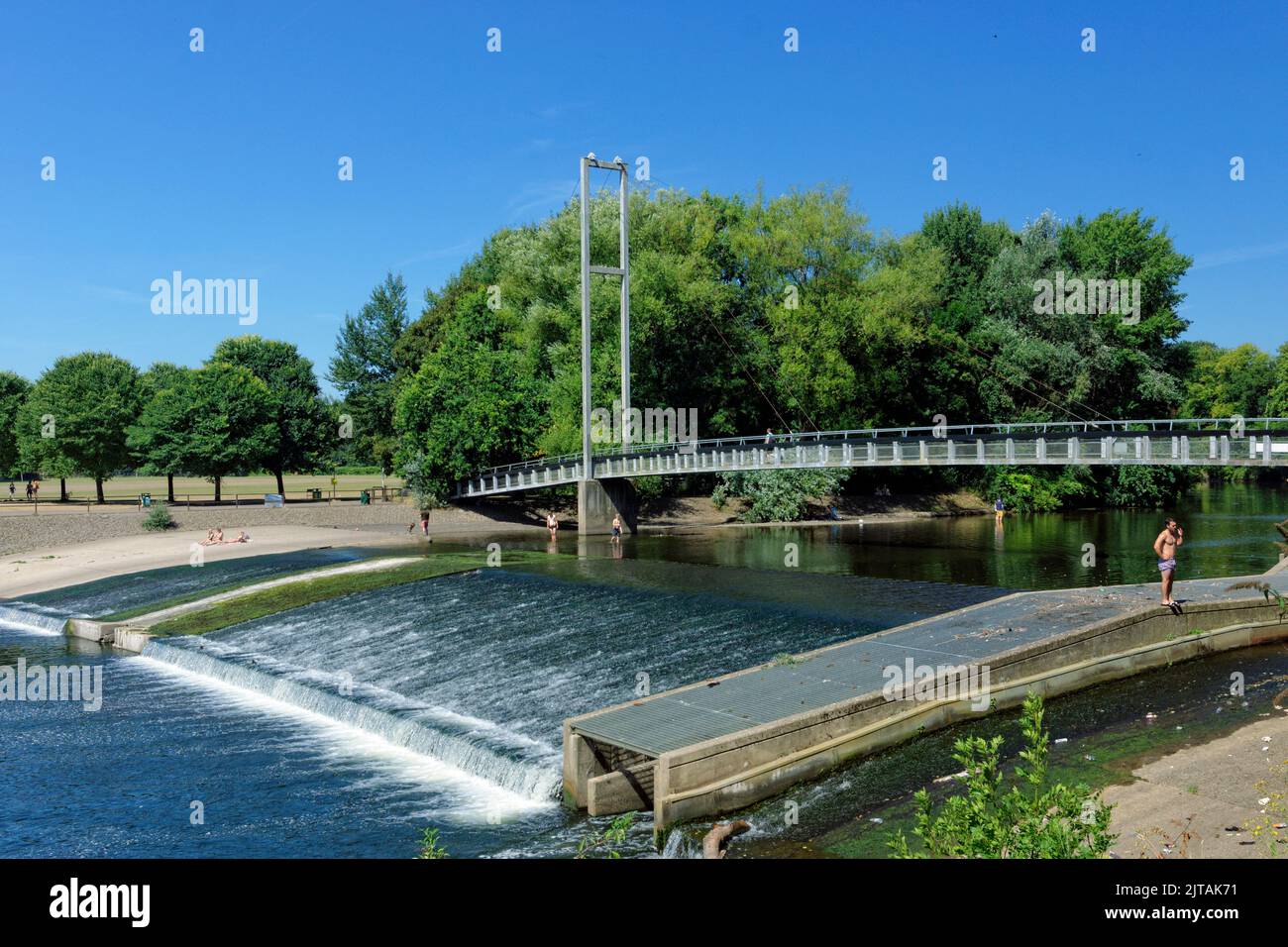 Blackweir suspension bridge and River Taff, Pontcanna Fields, Cardiff, Wales Stock Photo - Alamy