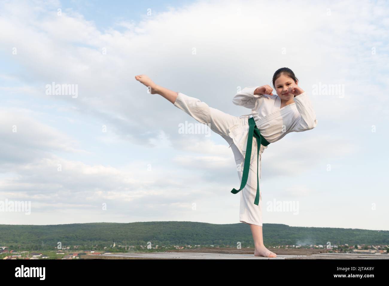 martial art concept. teen child practicing martial art. girl martial ...