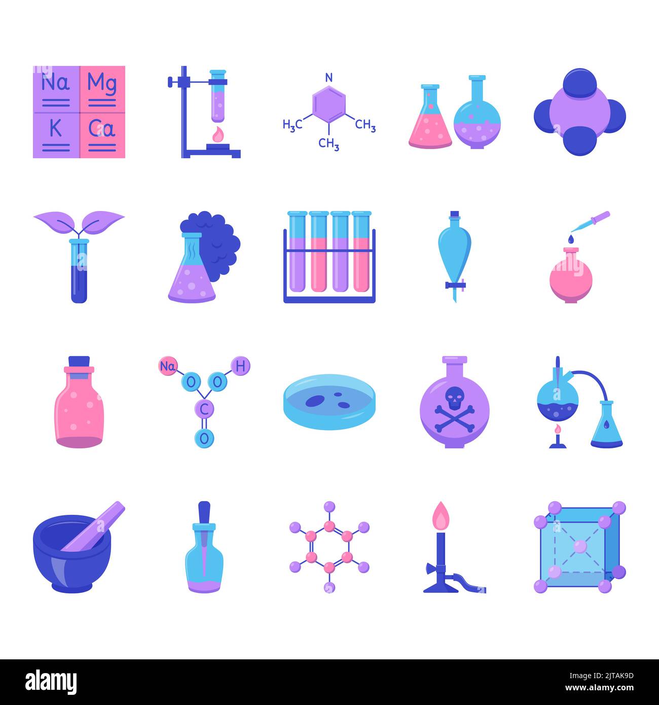 Chemistry science icon set in flat style. Chemical laws and symbols ...