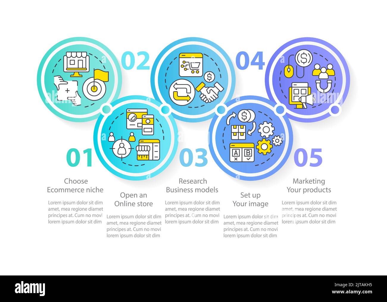 Starting ecommerce business steps blue circle infographic template ...