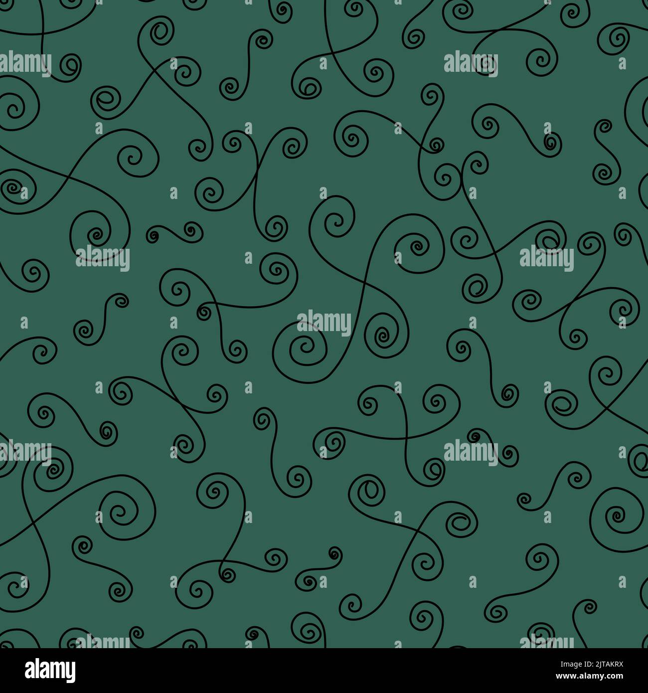 Simple Seamless Vector Pattern With Different Curls Green And Black Ornament Background Smooth