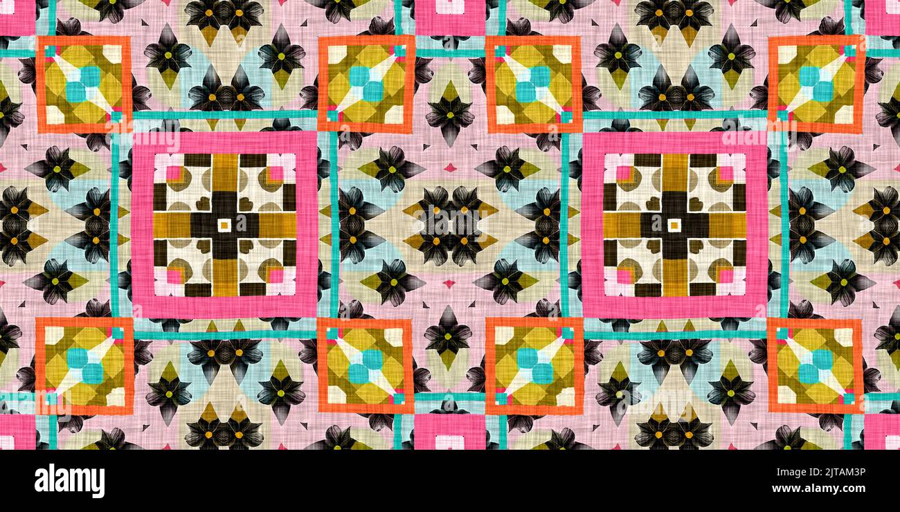 Kitsch pattern geometric retro design in seamless border background ...