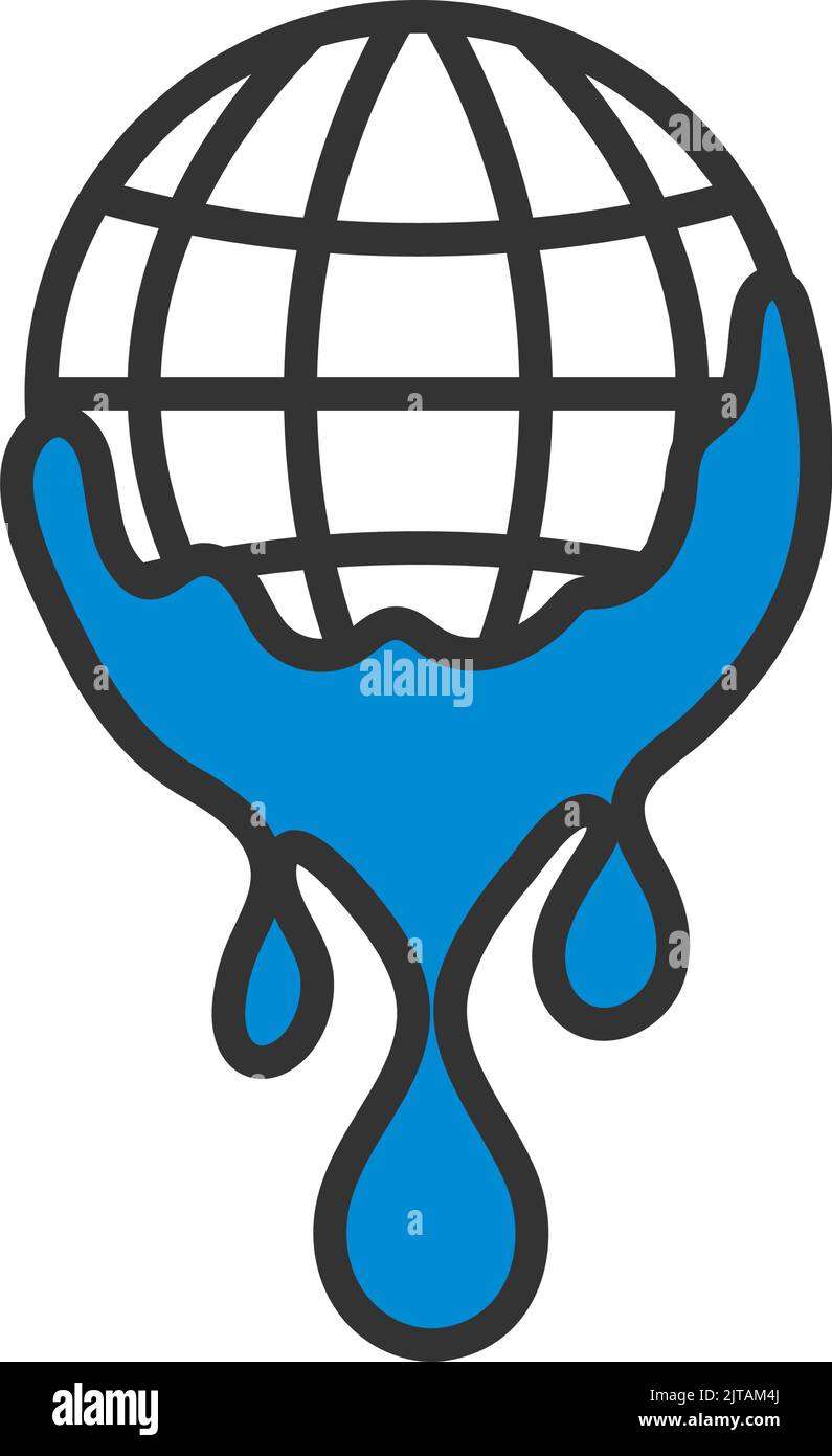 Planet With Flowing Down Water Icon. Editable Bold Outline With Color ...