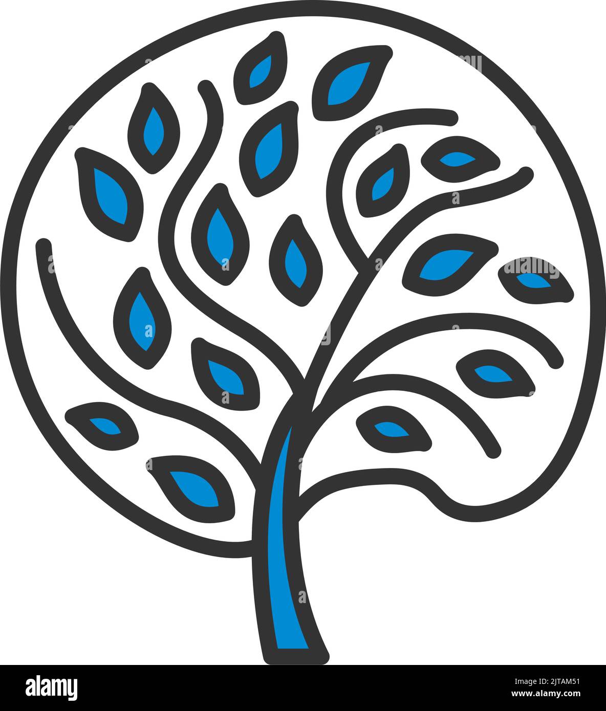 Ecological Tree With Leaves Icon. Editable Bold Outline With Color Fill ...