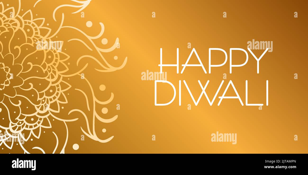 Happy Diwali. Greeting banner with lettering, gold background and ...
