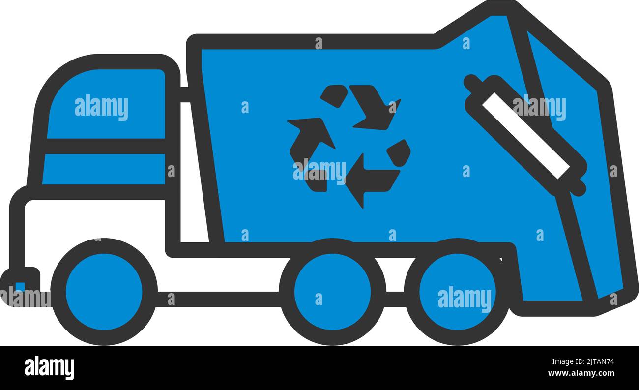 Garbage Car With Recycle Icon. Editable Bold Outline With Color Fill ...