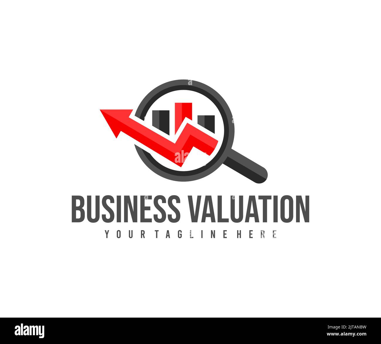 Business valuation, charts, magnifying glass and chart up, logo design ...