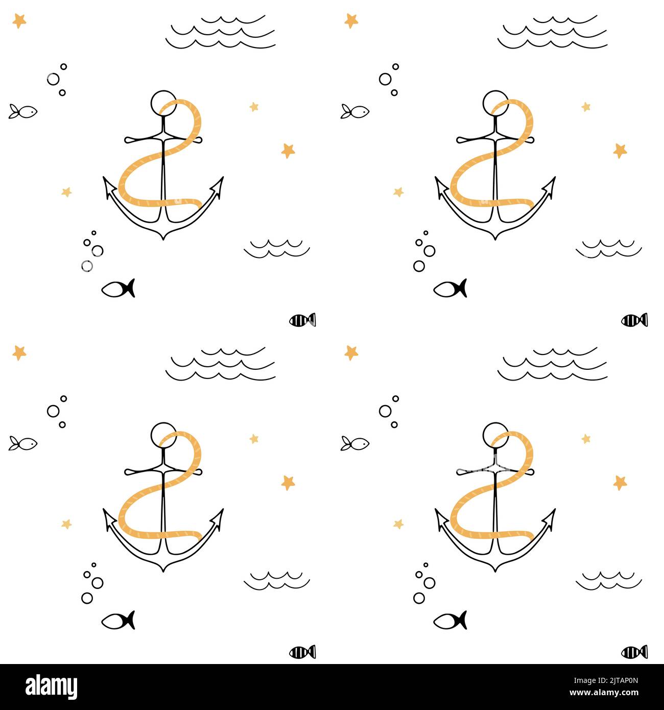 Cute seamless pattern nautical theme. Ocean and sea life background for ...