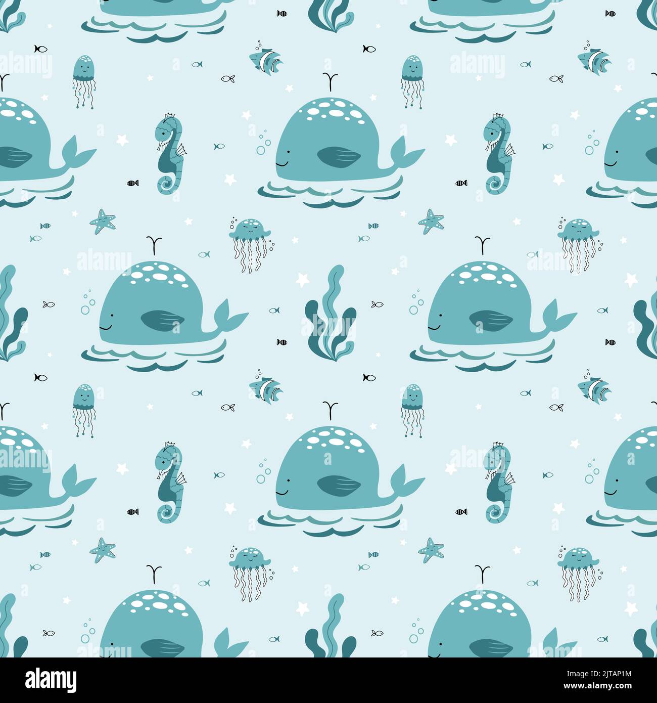 Cute seamless pattern nautical theme. Ocean and sea life background for children Stock Vector ...