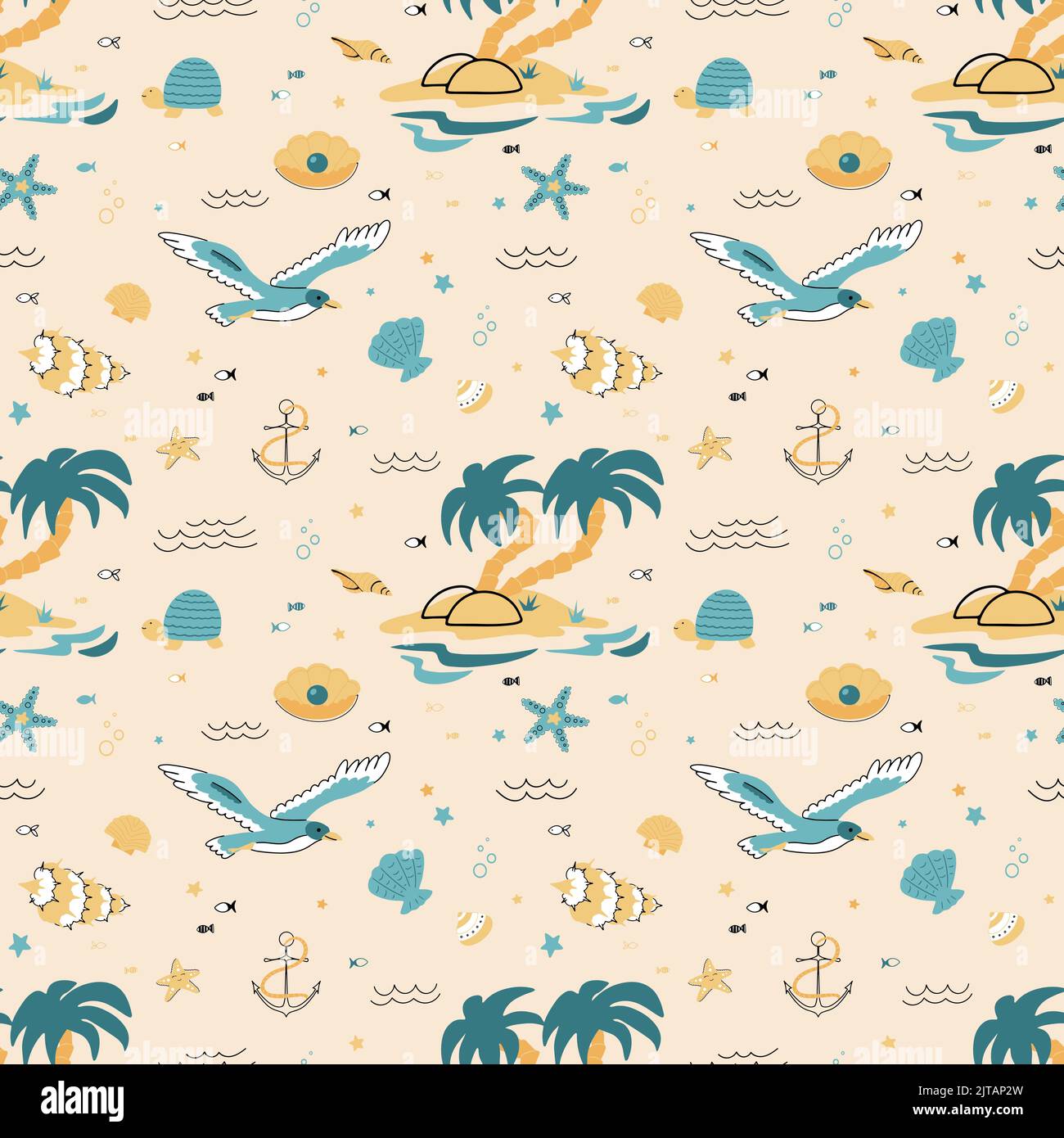Cute seamless pattern nautical theme. Ocean and sea life background for children Stock Vector ...