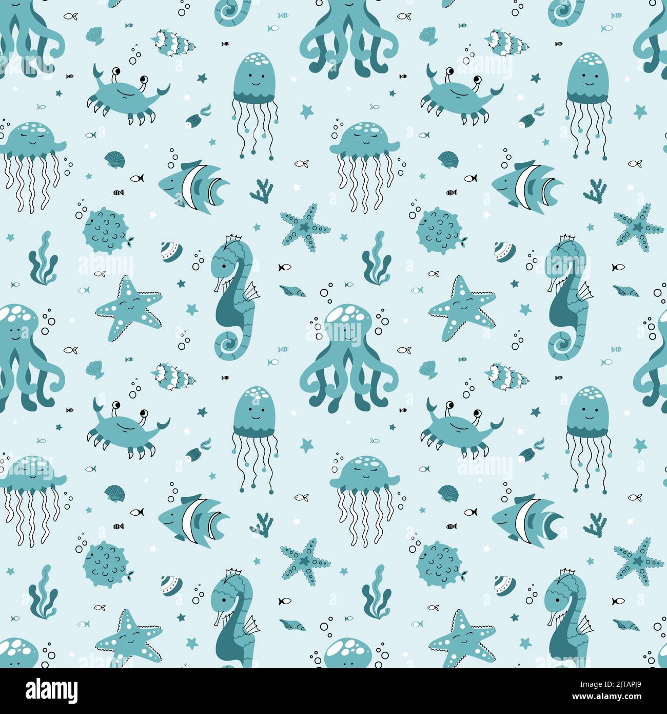 Cute seamless pattern nautical theme. Ocean and sea life background for children Stock Vector ...