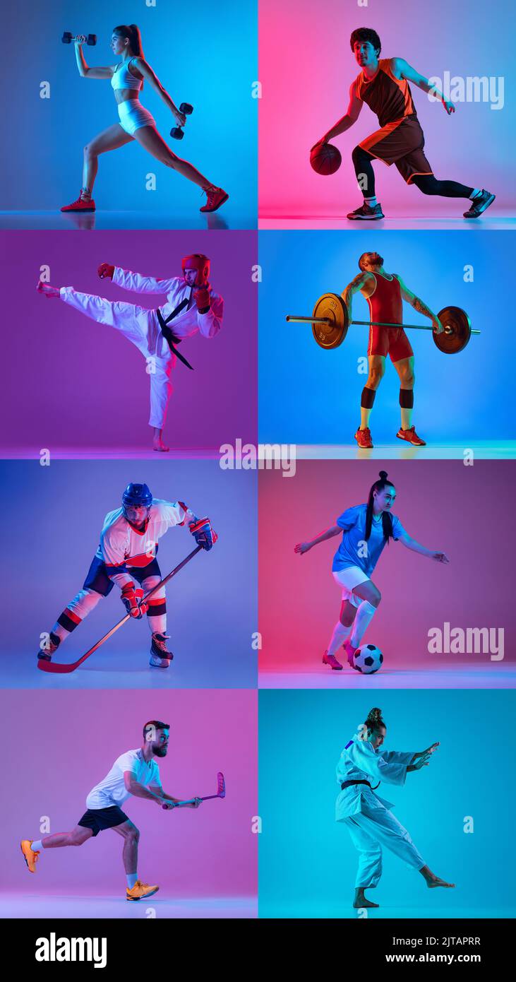 Hockey, floorball, basketball, fitness and weightlifting. Vertical set ...