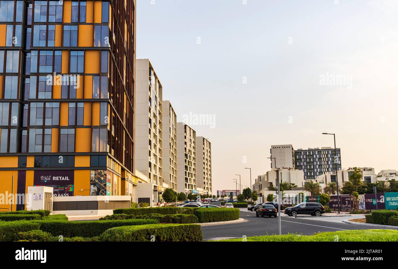 Dubai, UAE - 08.16.2022 - Buildings in The pulse residence, Dubai South ...
