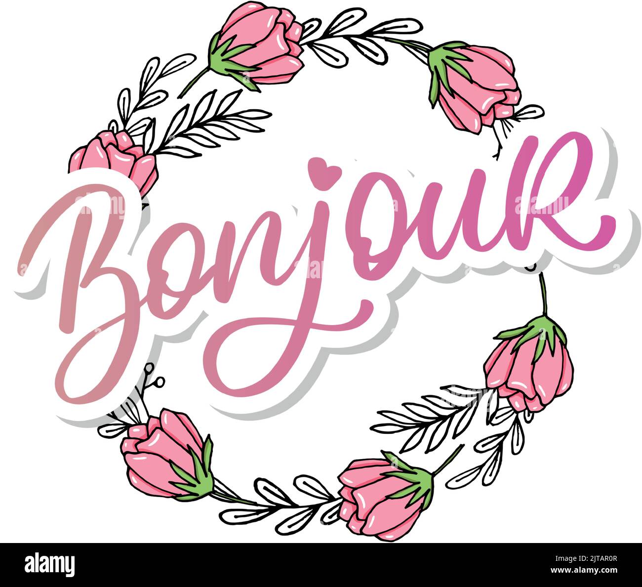 Bonjour Paris Phrase Vector Lettering Calligraphy Brush ...
