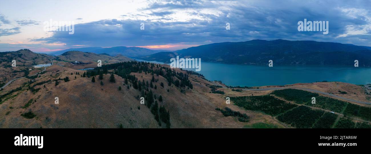 Aerial View of Canadian Landscape with Kalamalka Lake and Mountains ...