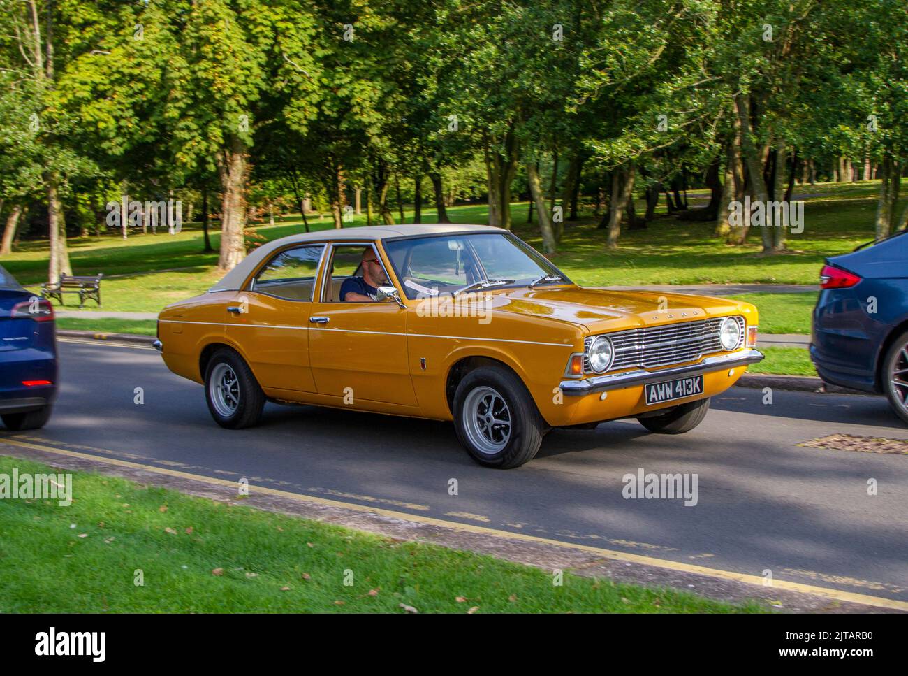 1972 70s seventies yellow FORD CORTINA 1600 L, 1600cc petrol saloon ...
