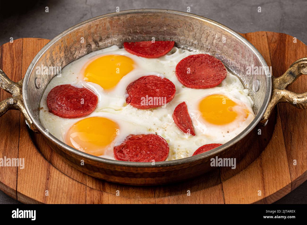 Traditional Turkish Breakfast - Fried Egg with Turkish sausage Stock ...
