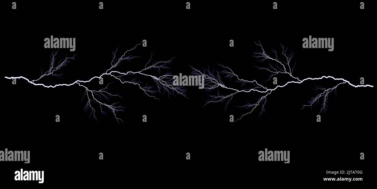 Two horizontal lightning bolts strike the center of the image towards ...