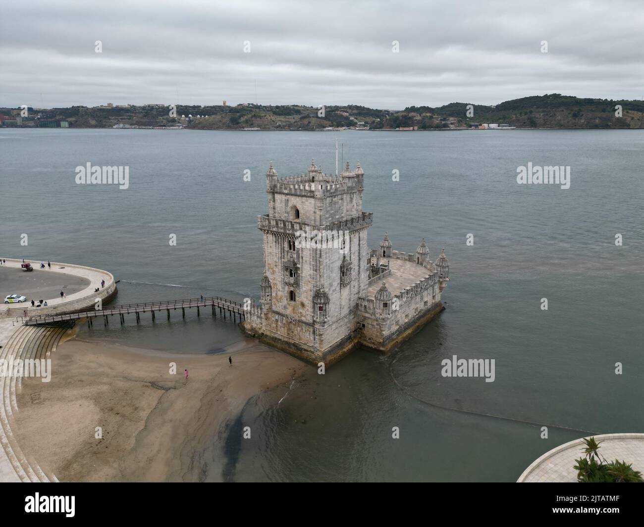 An aerial view of the Belem Tower on the lakeshore Stock Photo - Alamy
