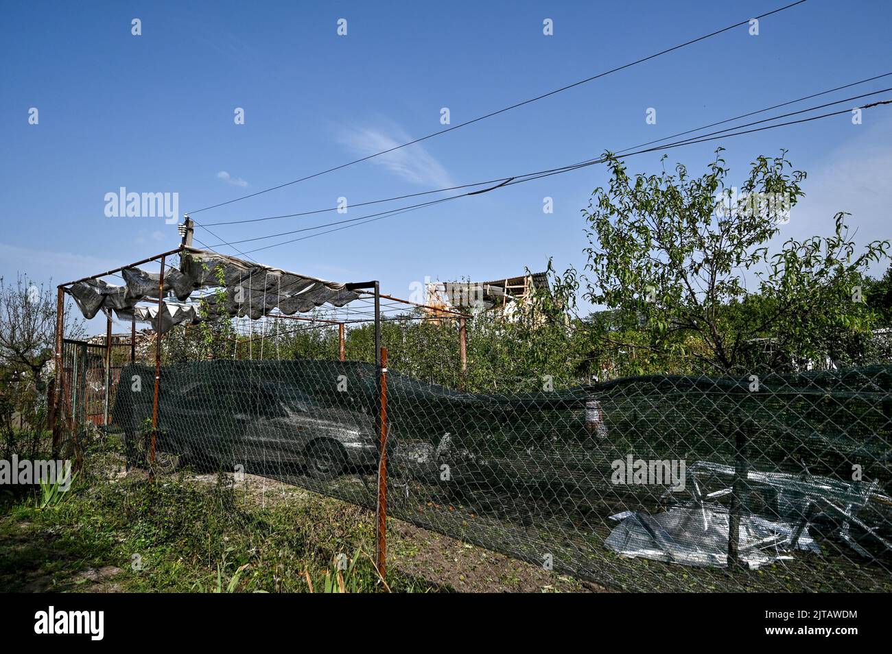 ZAPORIZHZHIA, UKRAINE - AUGUST 28, 2022 - The consequence of an attack ...