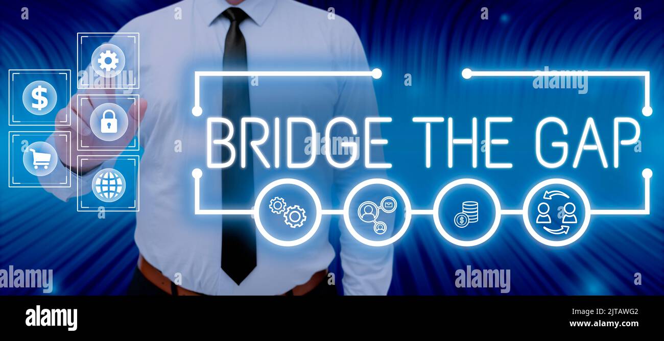 Text caption presenting Bridge The Gap. Business overview Overcome the ...