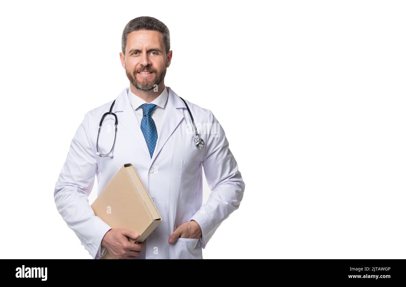 happy doctor with folder. doctor isolated on white. doctor hold medical ...