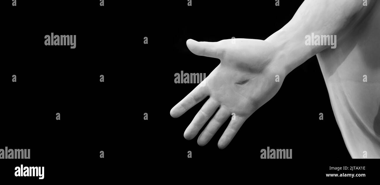 Detail of sculpted art of hand of Jesus with wound nail mark from ...