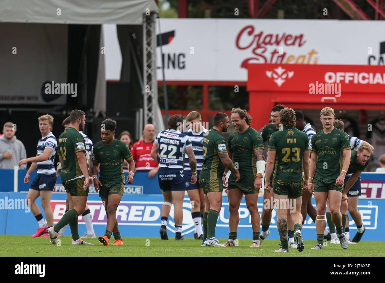 Korbin Sims #16 of Hull KR celebrates his try in the first half Stock ...