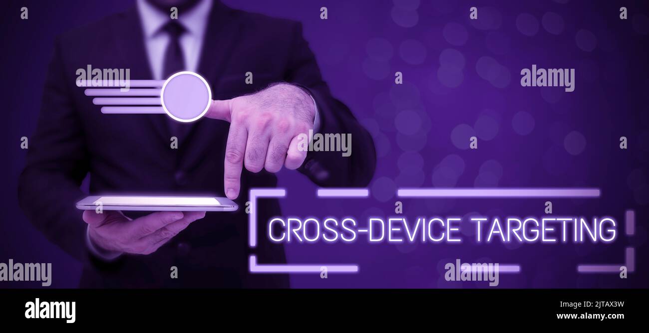 Hand writing sign Cross Device Targeting. Concept meaning identifying ...