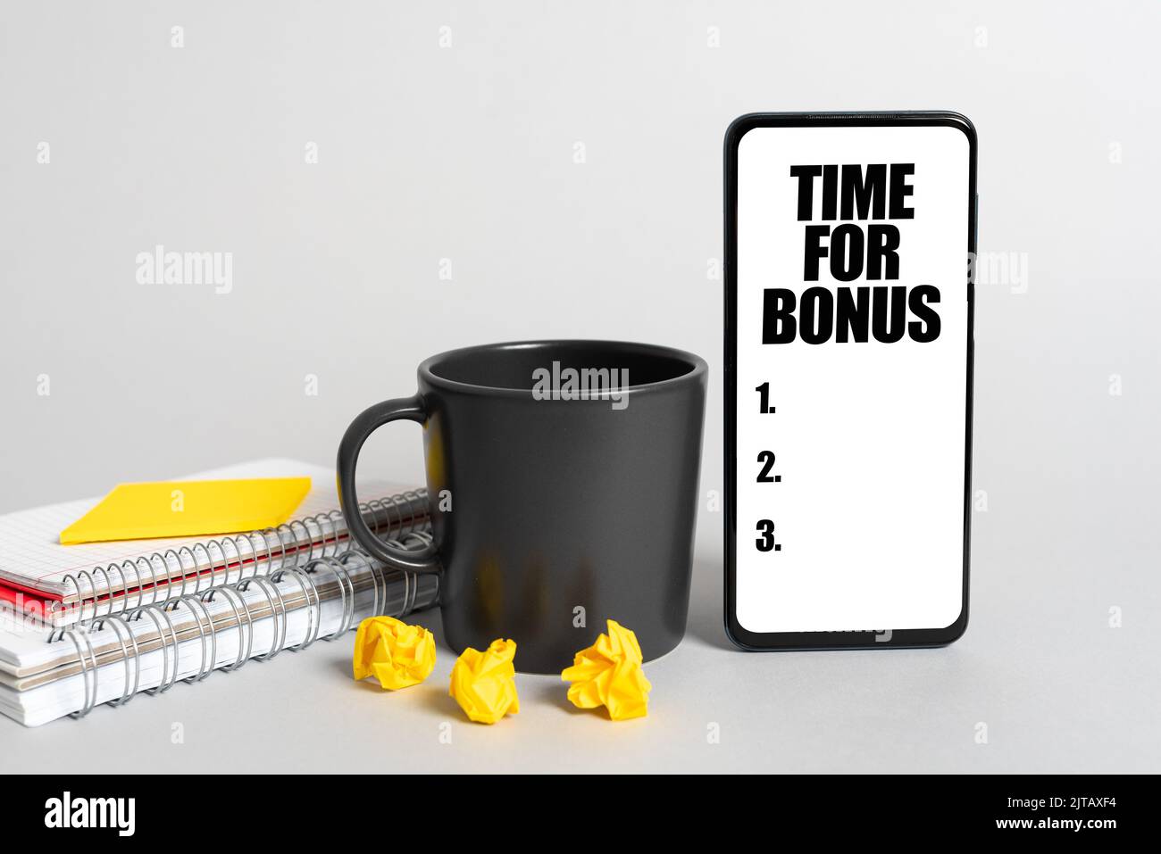 Hand writing sign Time For Bonus. Business idea a sum of money added to ...