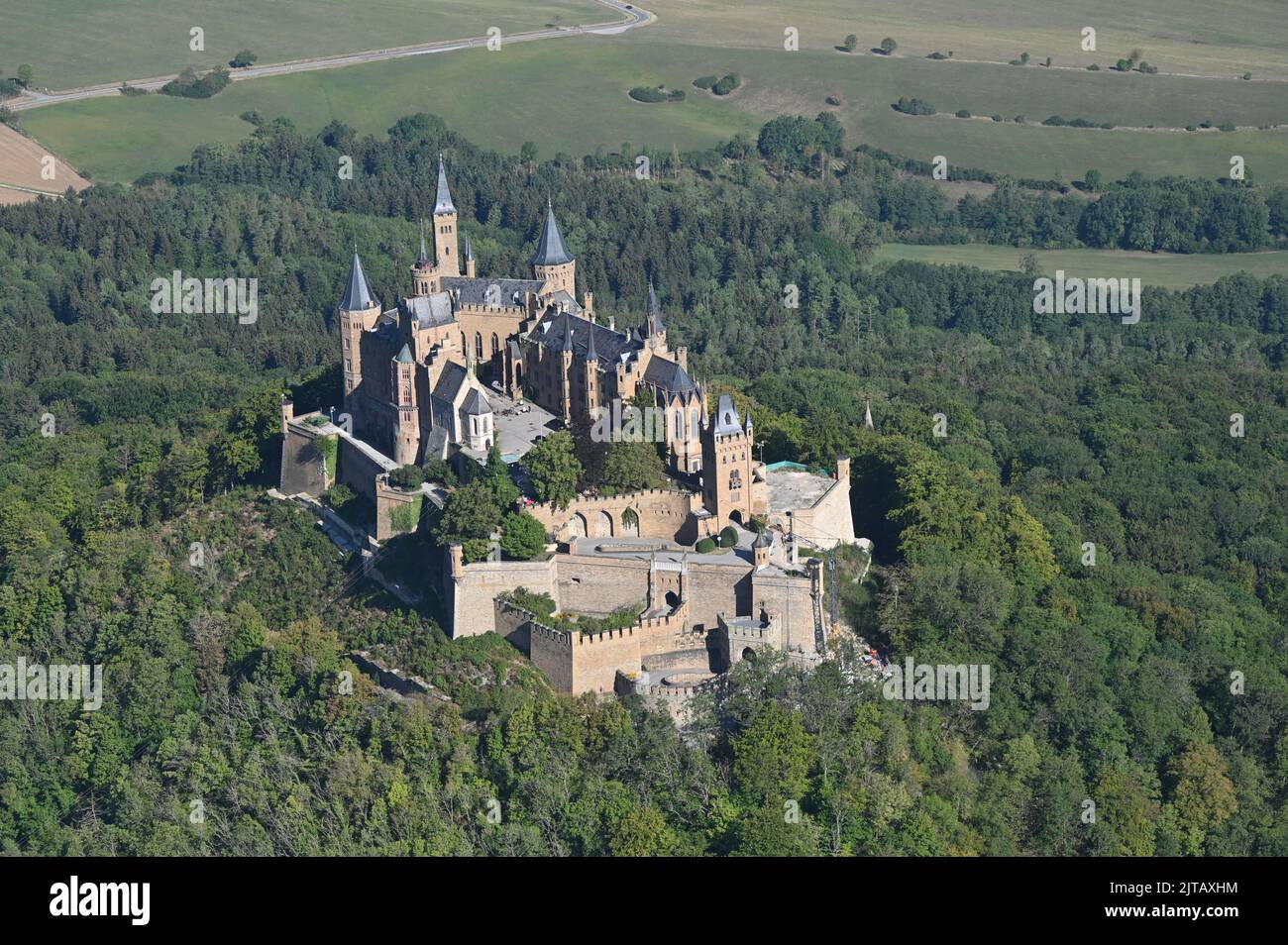 Bisingen, Germany. 23rd Aug, 2022. Aerial view of Hohenzollern Castle ...