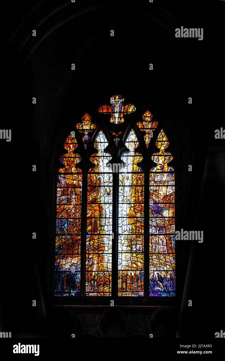 stained glass cathedral windows in Durham. County Durham Uk Stock Photo ...