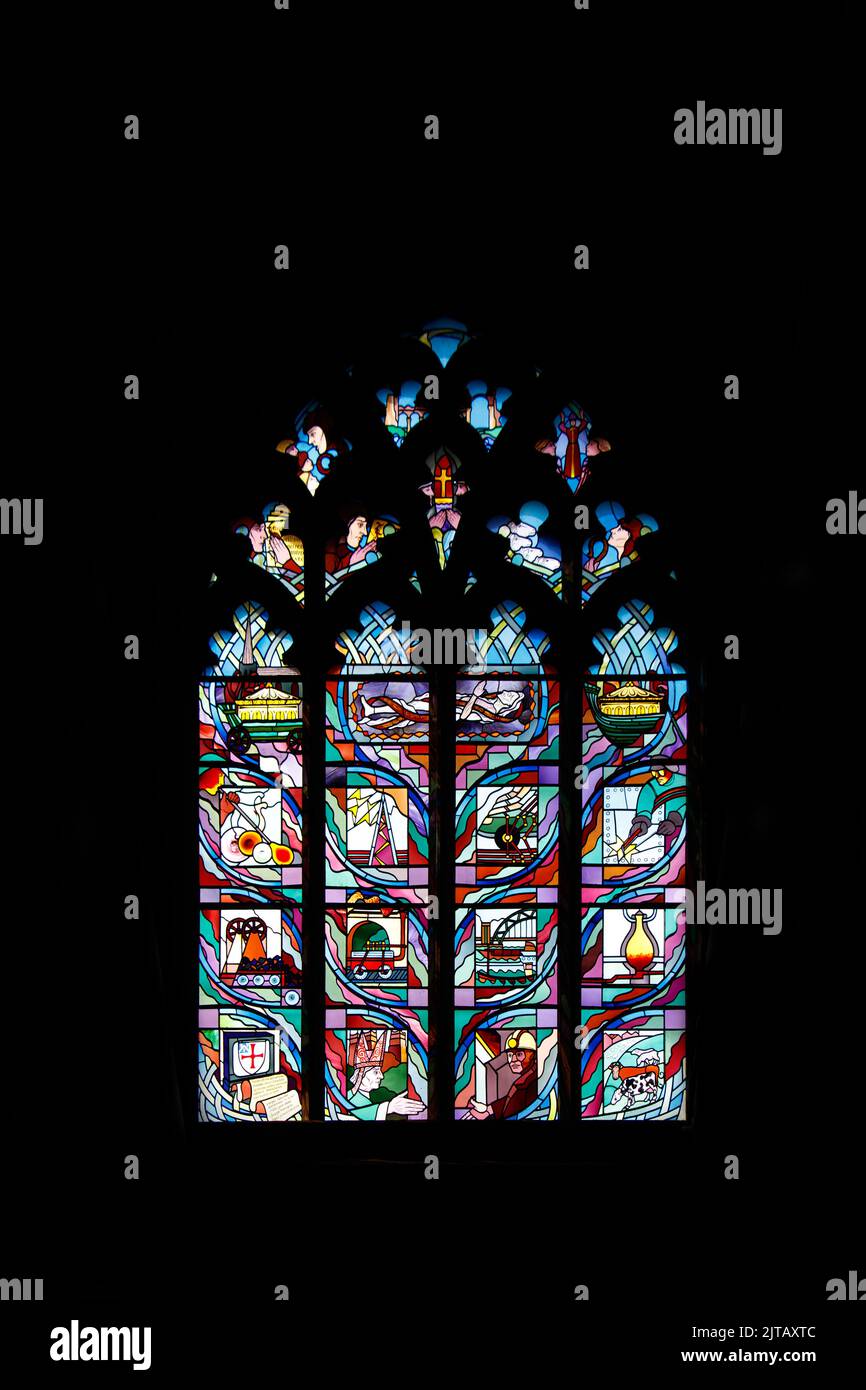 stained glass cathedral windows in Durham. County Durham Uk Stock Photo ...