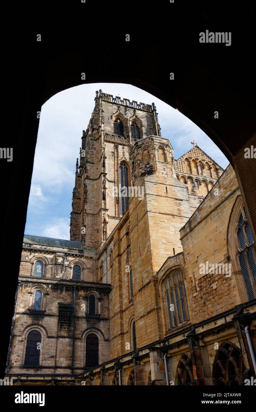 Durham cathedral tower framed through arch. County Durham Uk Stock ...