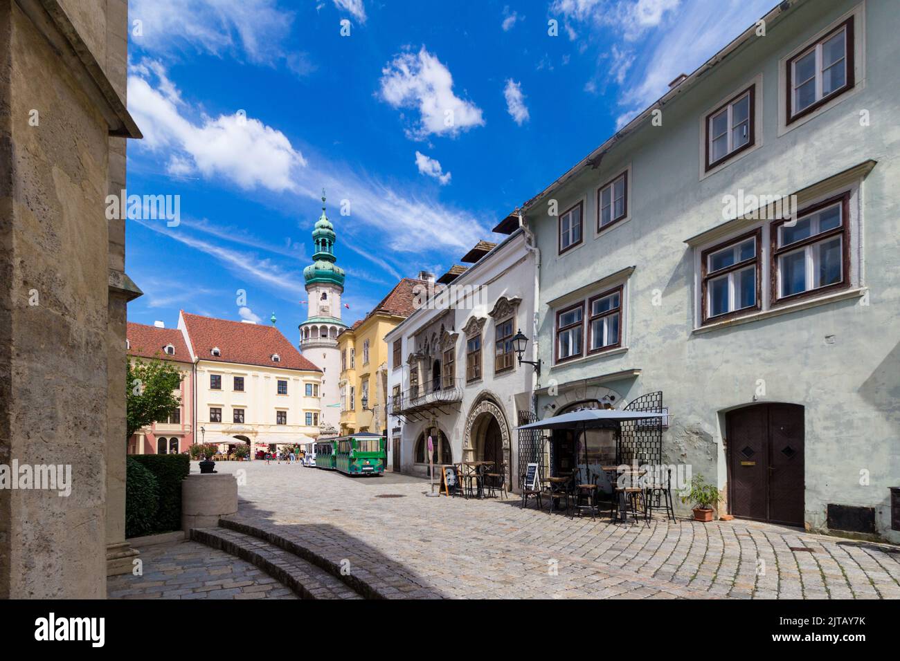 View of Firewatch Tower from Kolostor utca, historical inner-city ...