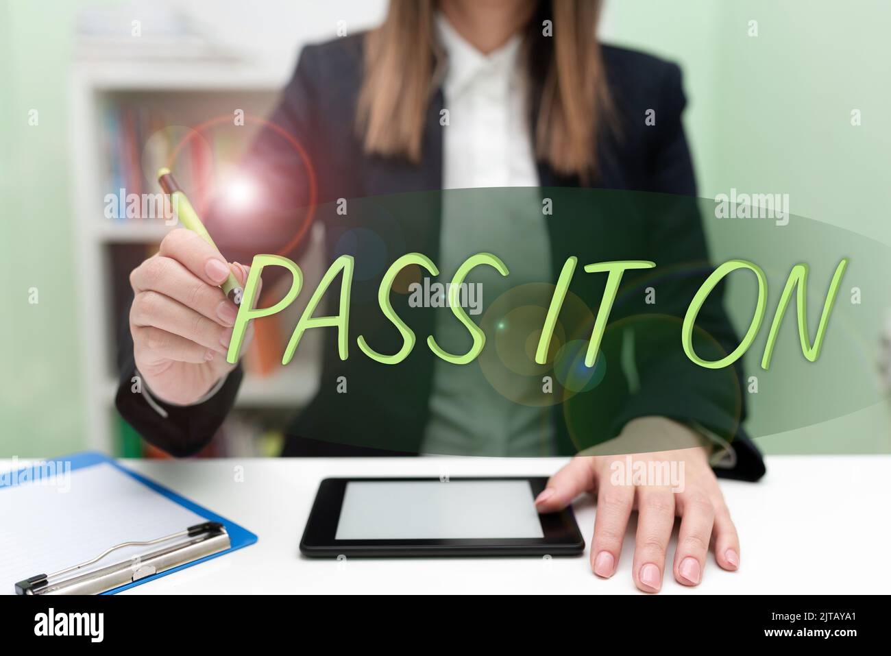 Conceptual caption Pass It On, Business overview Share something with ...