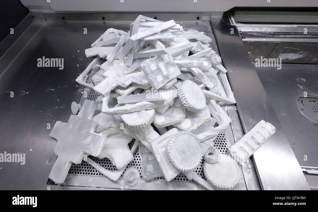 Detail objects printed on powder 3D printer and covered white polyamide ...