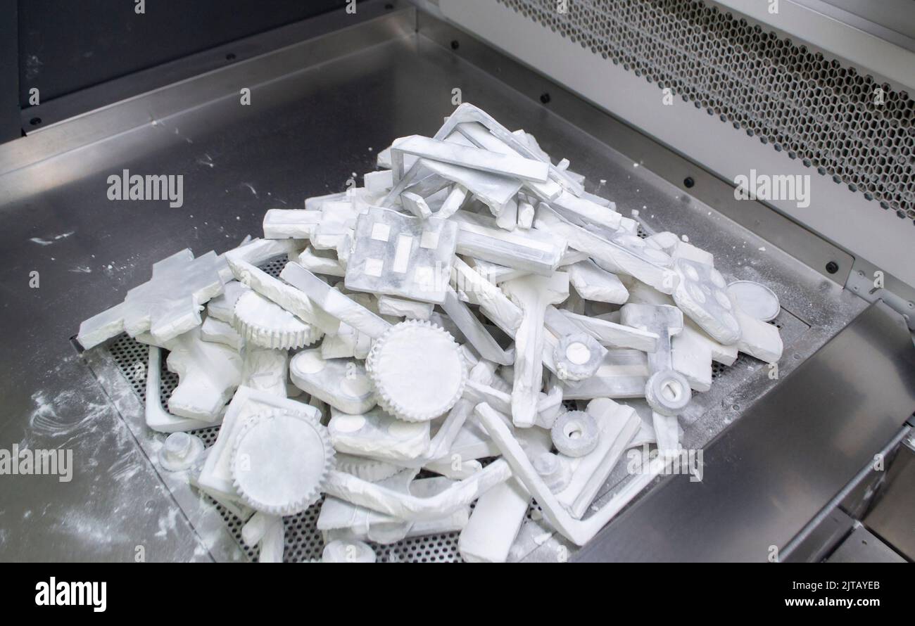 Detail objects printed on powder 3D printer and covered white polyamide ...