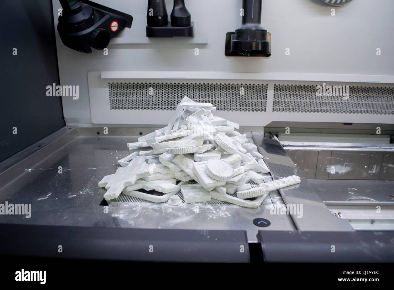 Detail objects printed on powder 3D printer and covered white polyamide ...