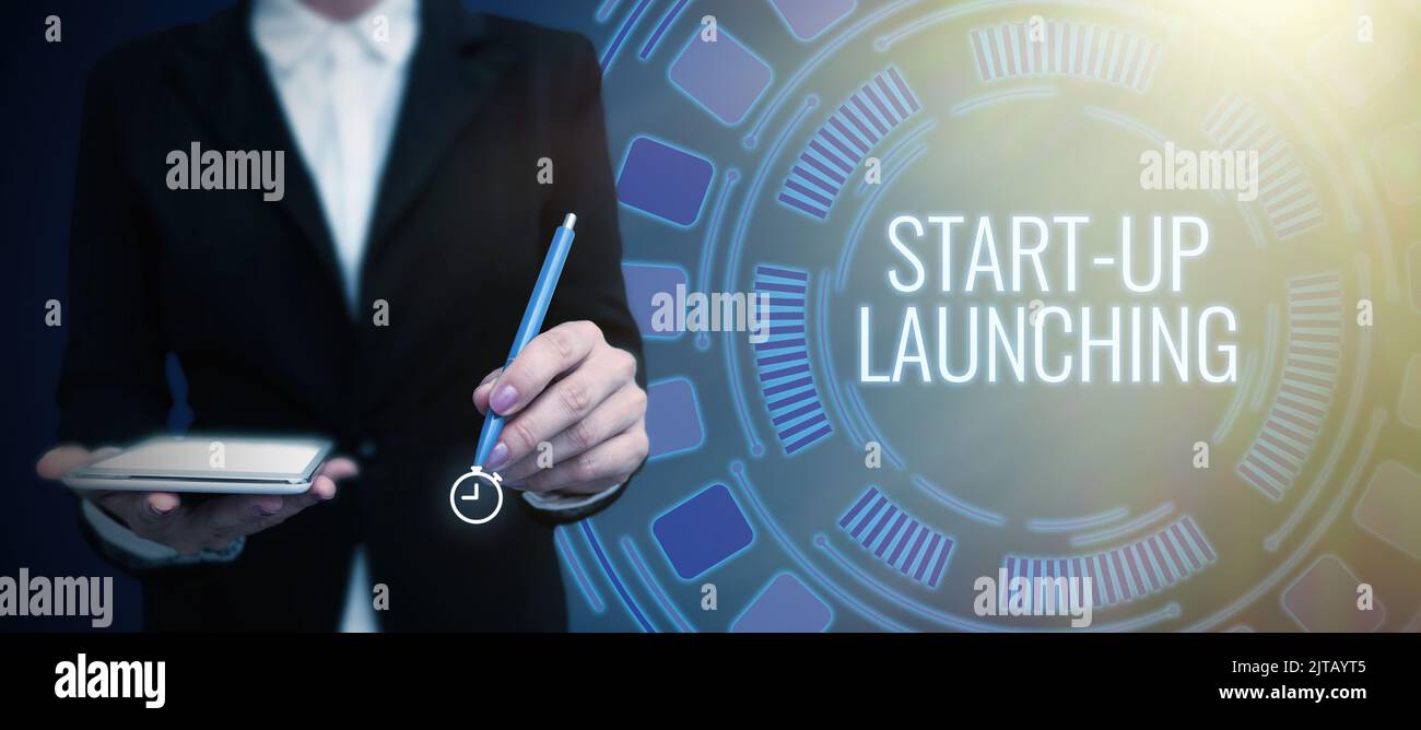 Text caption presenting Start Up Launching. Internet Concept Launch ...