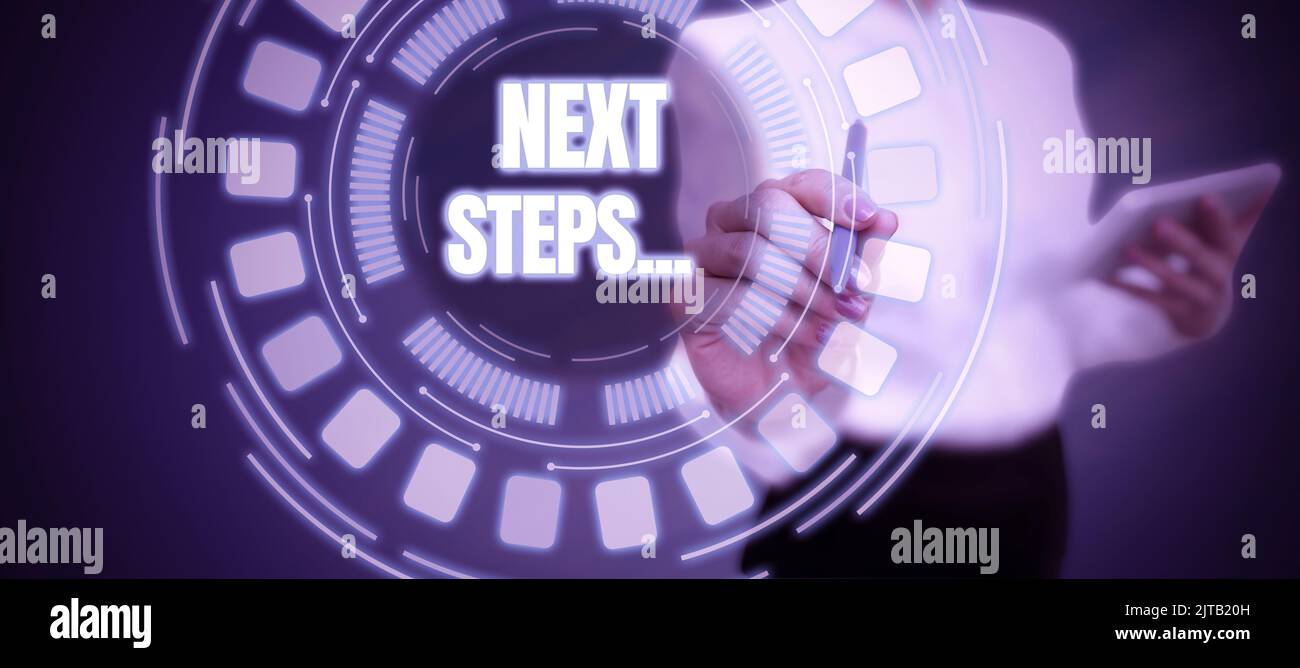 Text showing inspiration Next Steps. Conceptual photo Following Moves ...